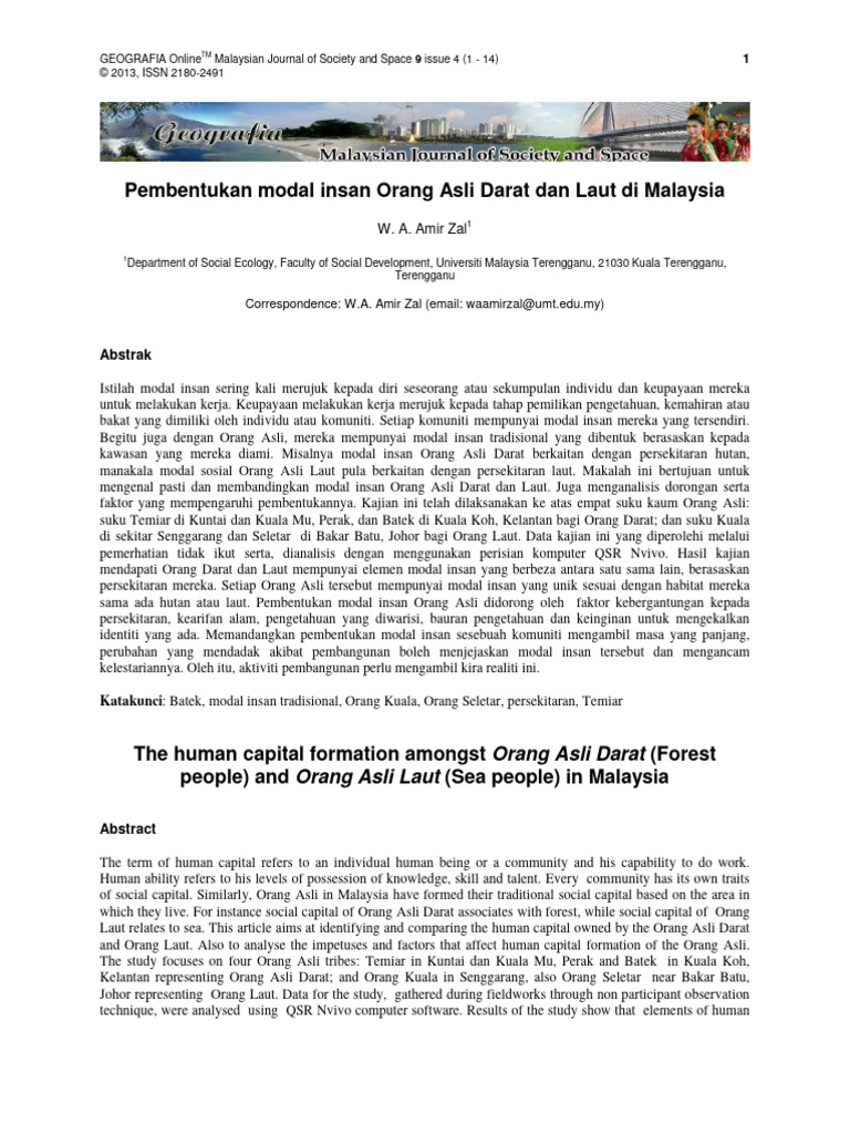 Pembentukan Modal Insan Orang Asli Darat | PDF