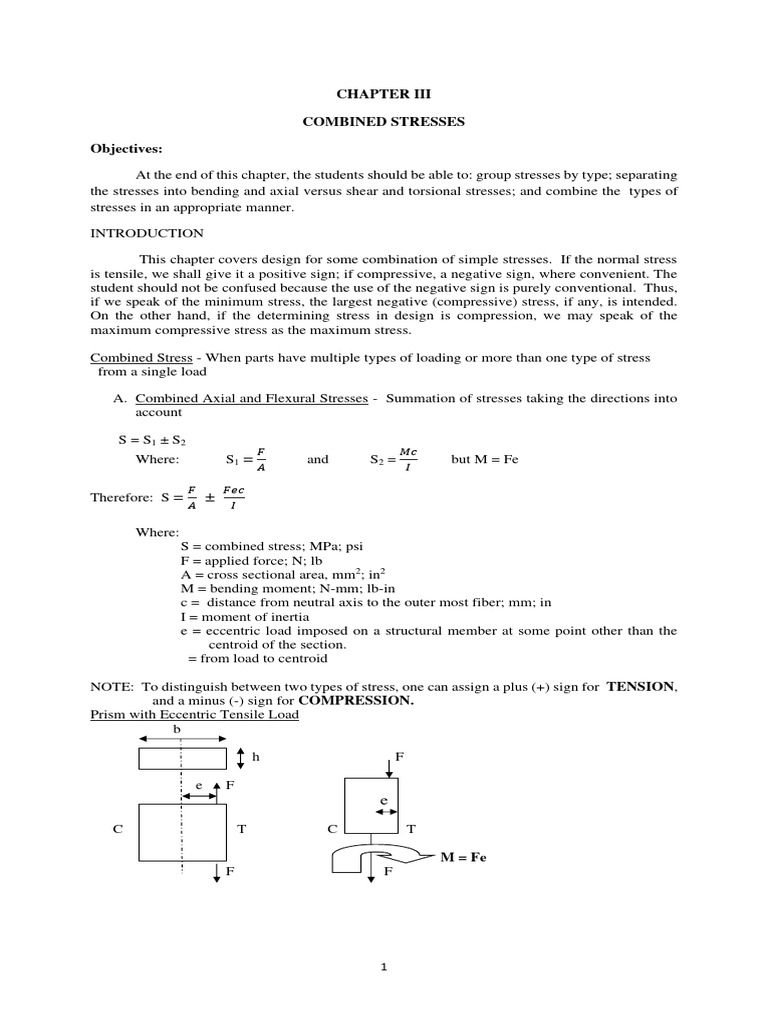 Module 3 - Combined Stresses | PDF | Stress (Mechanics) | Bending