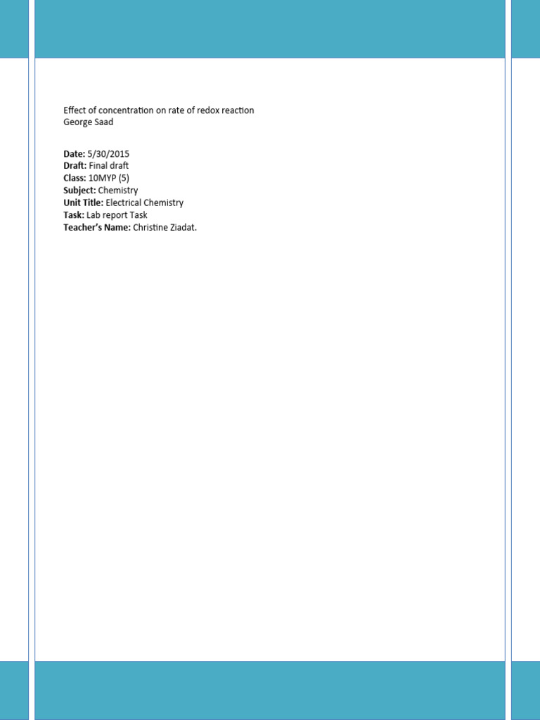 Redox Reaction Lab Report | PDF | Chemical Reactions | Redox