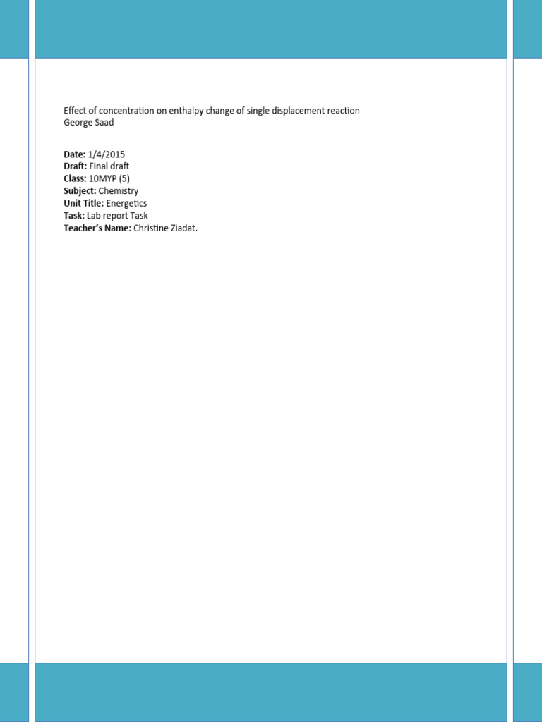 Enthalpy Lab Report | PDF | Acid | Enthalpy