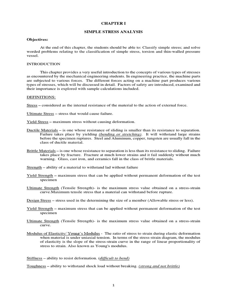 module 1 -simple stress analysis | PDF | Strength Of Materials ...