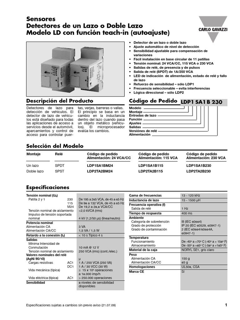 detectores de lazo | PDF | Sensor | Equipo eléctrico