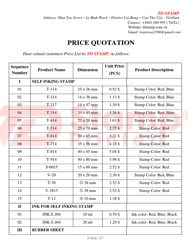 Price Quotation TDStamp | PDF | United States Dollar | Economies