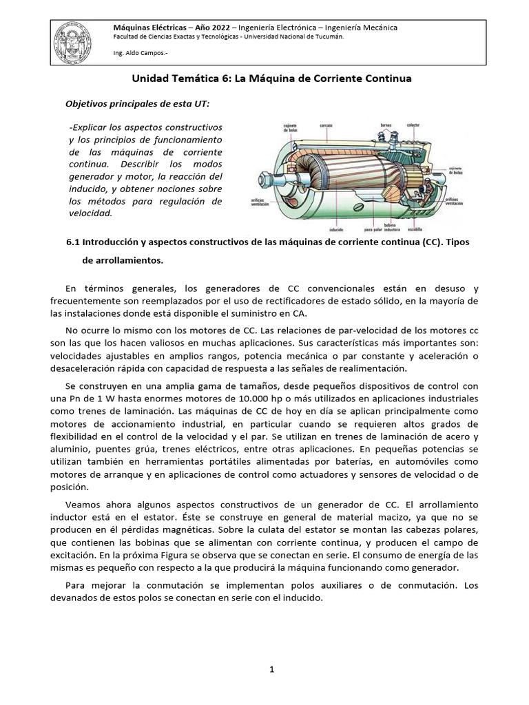 Unidad Temática 6: La Máquina de Corriente Continua: Objetivos Principales de Esta UT | PDF ...