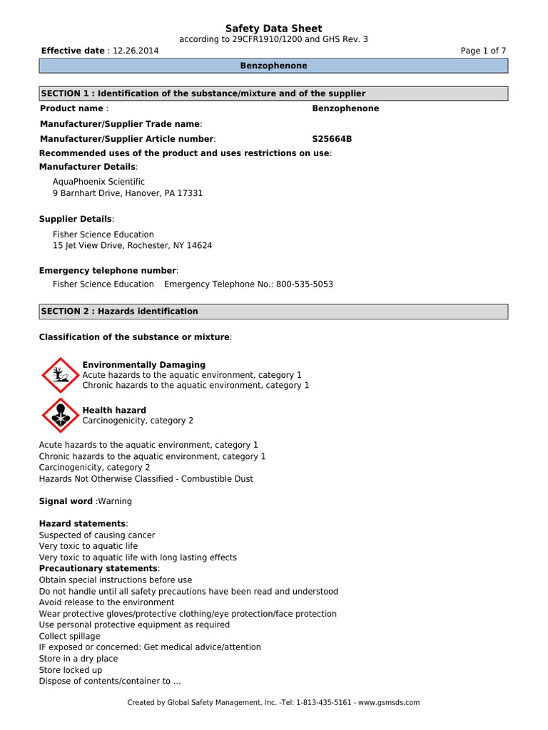 Benzophenone Safety Data Sheet | PDF | Dangerous Goods | Dust