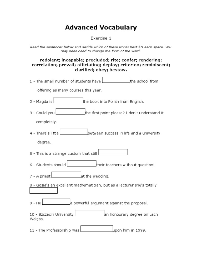 Advanced Vocabulary Exercise: Concise Titles for Sentences Requiring ...