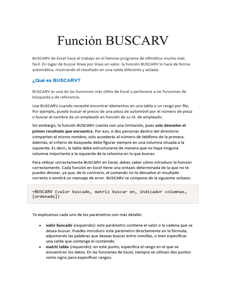 Función BUSCARV | PDF | Microsoft Excel | Función (Matemáticas)