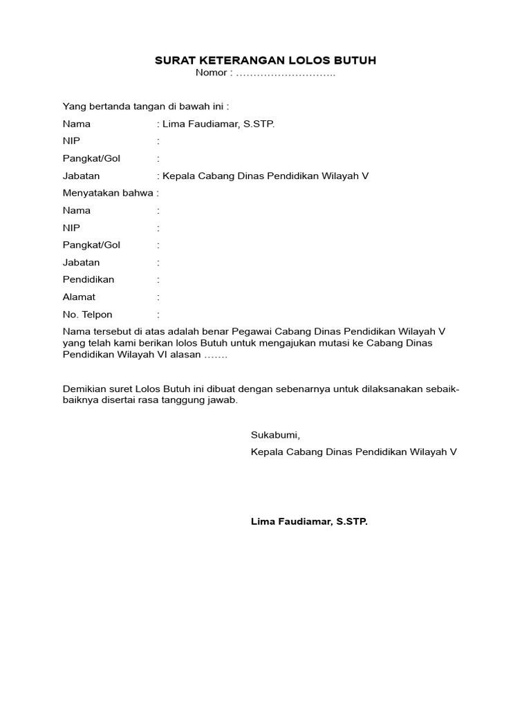 Surat Keterangan Lolos Butuh | PDF