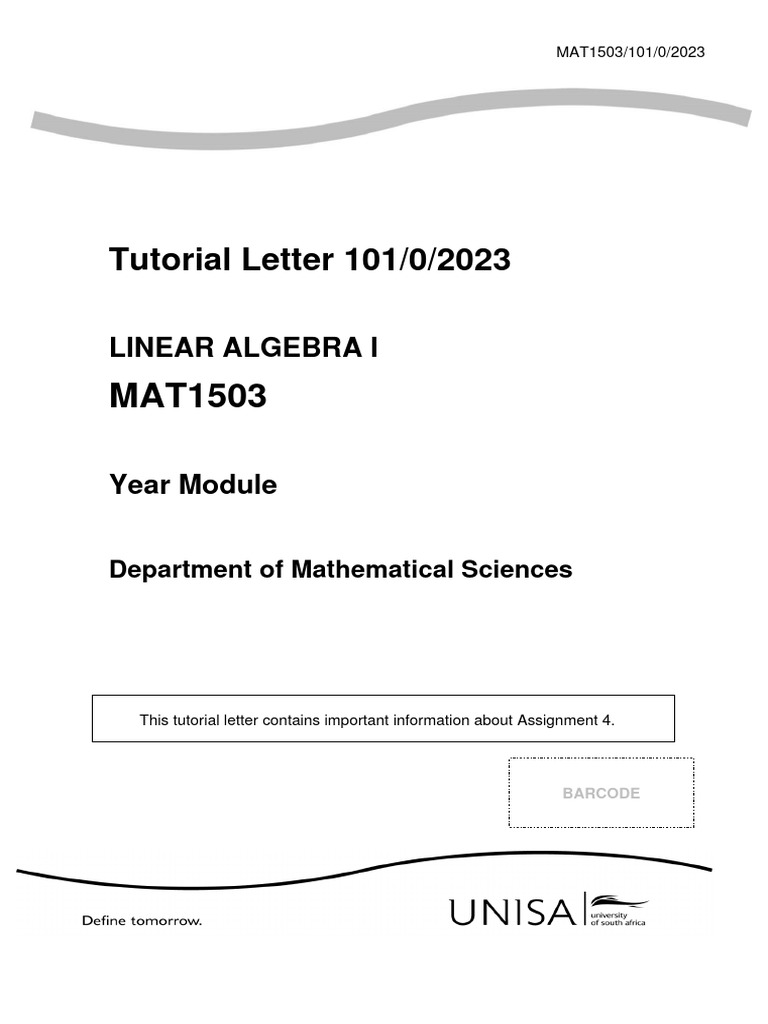 Assignment4 MAT1503 2023-2 | PDF | Line (Geometry) | Matrix (Mathematics)