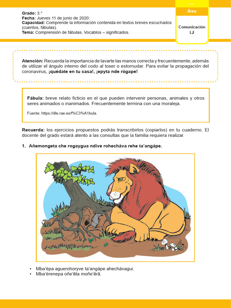 Fábula en guaraní: Leõ ha Anguja | PDF | Fábula