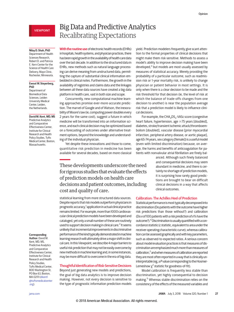 Predictive Analytics Healthcare Recalibrating Expectations | PDF ...