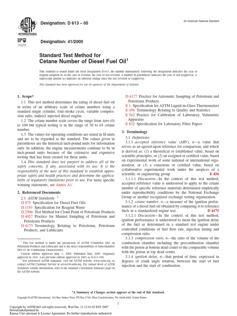 Astm d613 Cetane Number | PDF | Internal Combustion Engine | Diesel Engine