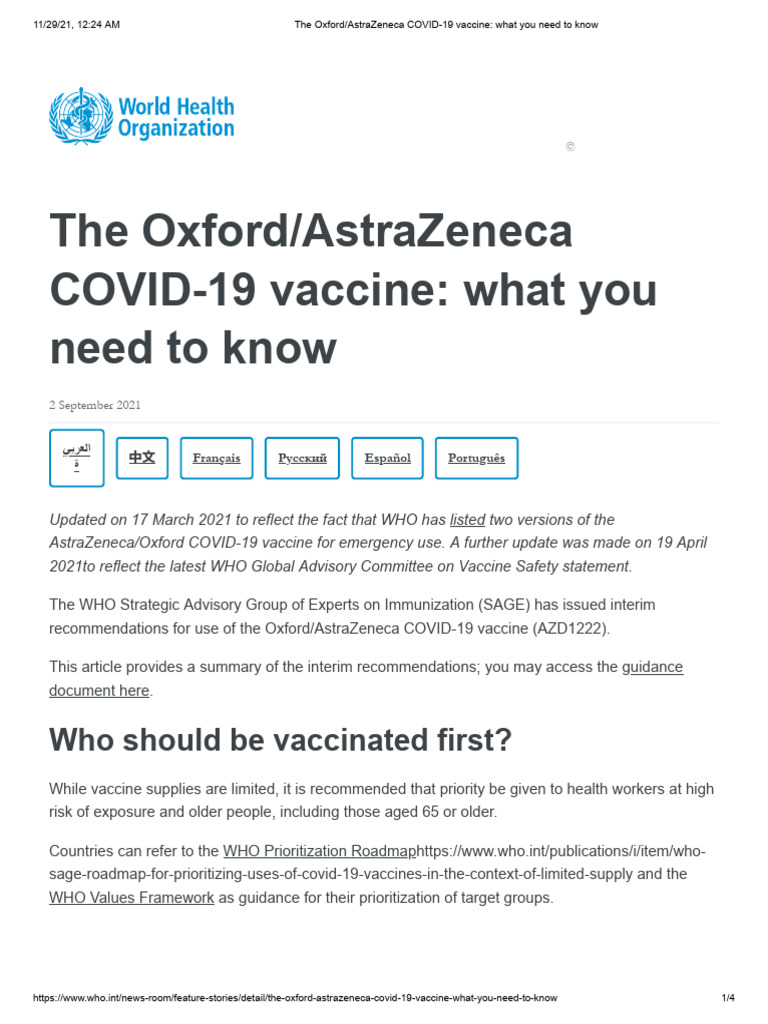 The Oxford - AstraZeneca COVID-19 Vaccine - What You Need To Know | PDF ...
