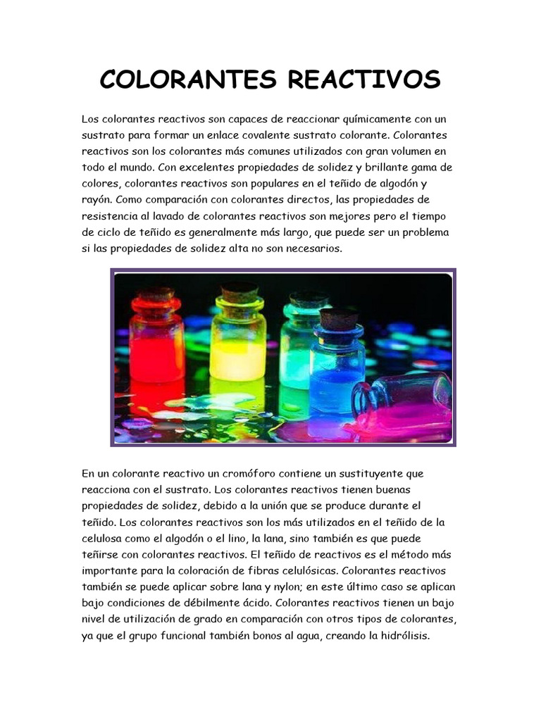 Colorantes Reactivos | PDF | Fibras | Agua