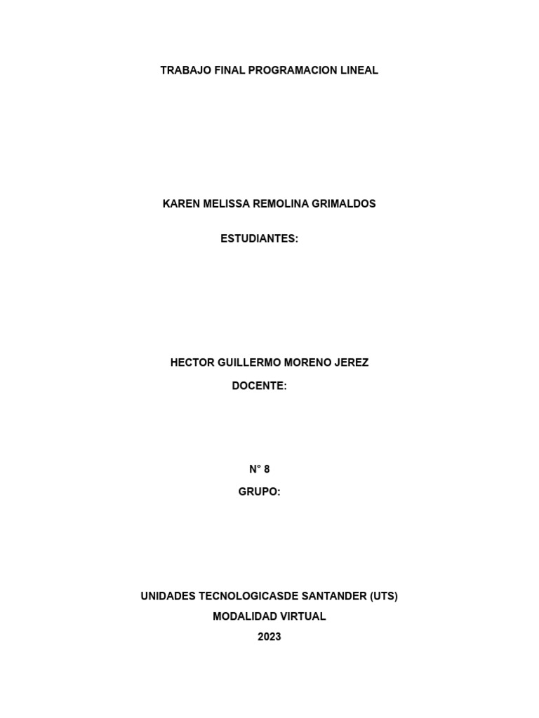 Trabajo Final Programacion Lineal | PDF | Programación lineal | Matemáticas Aplicadas