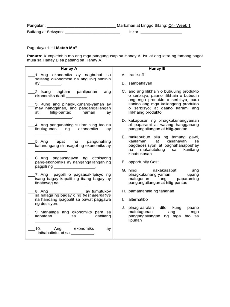 Week 1 - Ap 9 Activity Sheets | PDF