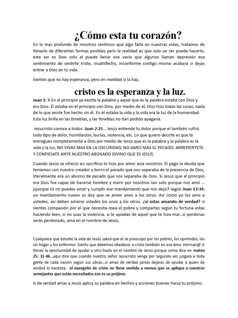 Cómo Esta Tu Corazón | PDF | Pecado | Jesús