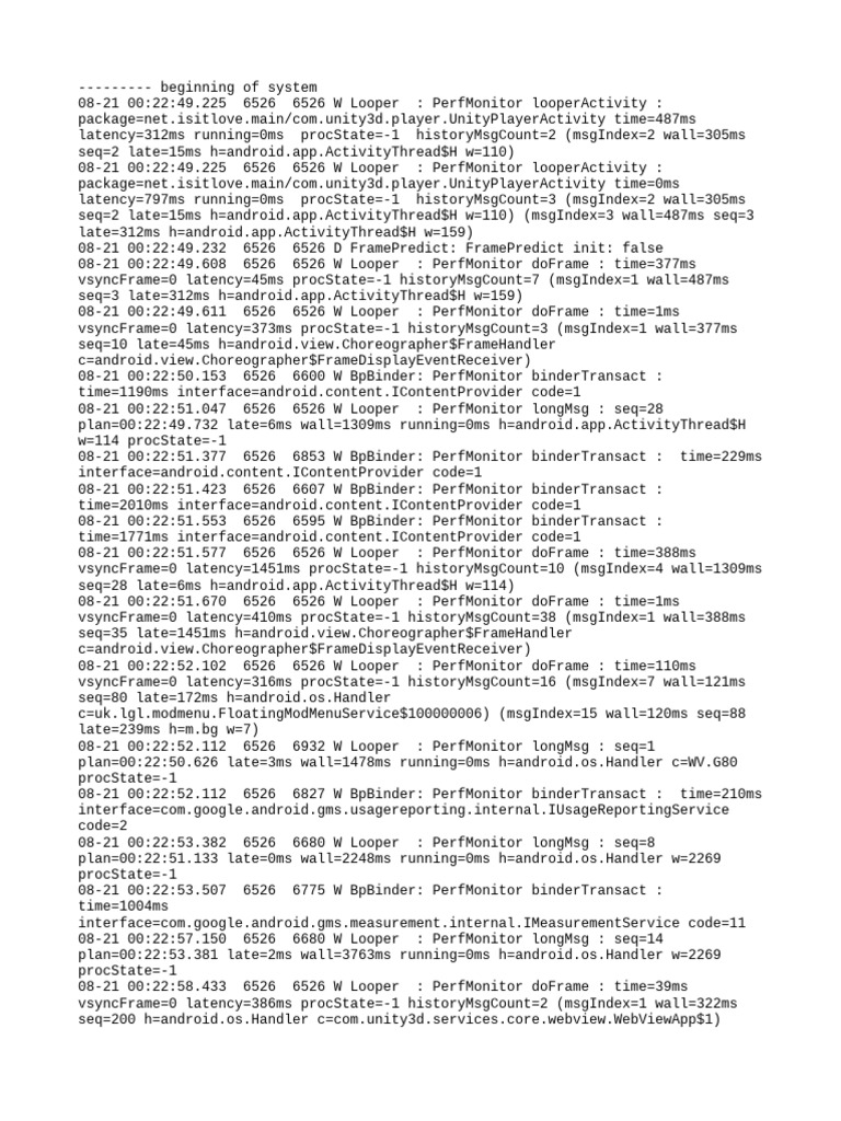 Unity Performance Monitoring Logs | PDF | Unity (Game Engine) | Logging