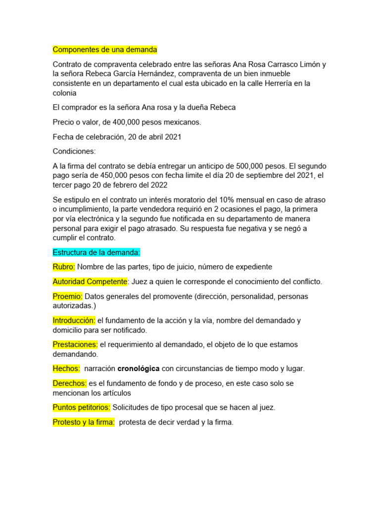 Componentes de Una Demanda y Ejemplo | PDF