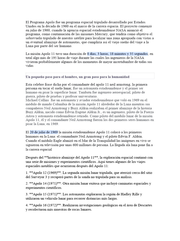 Apollo 11 Informe | PDF | Programa Apolo | Apolo 11