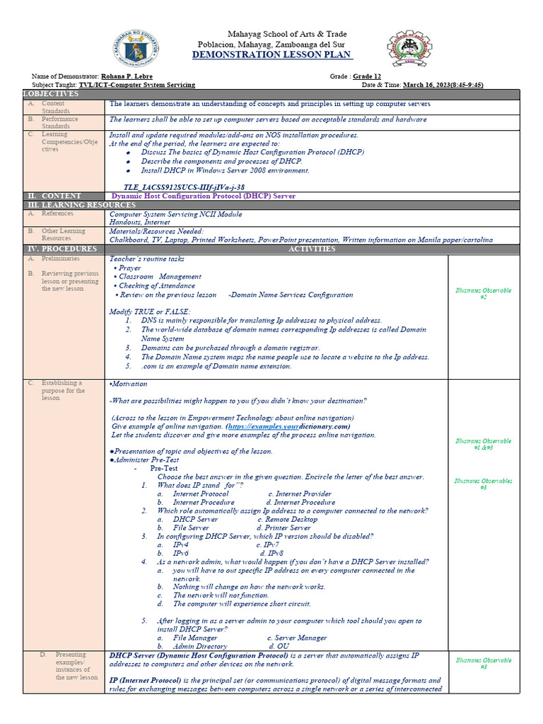 COT1 CSS DHCP Server | PDF | Ip Address | Computer Network