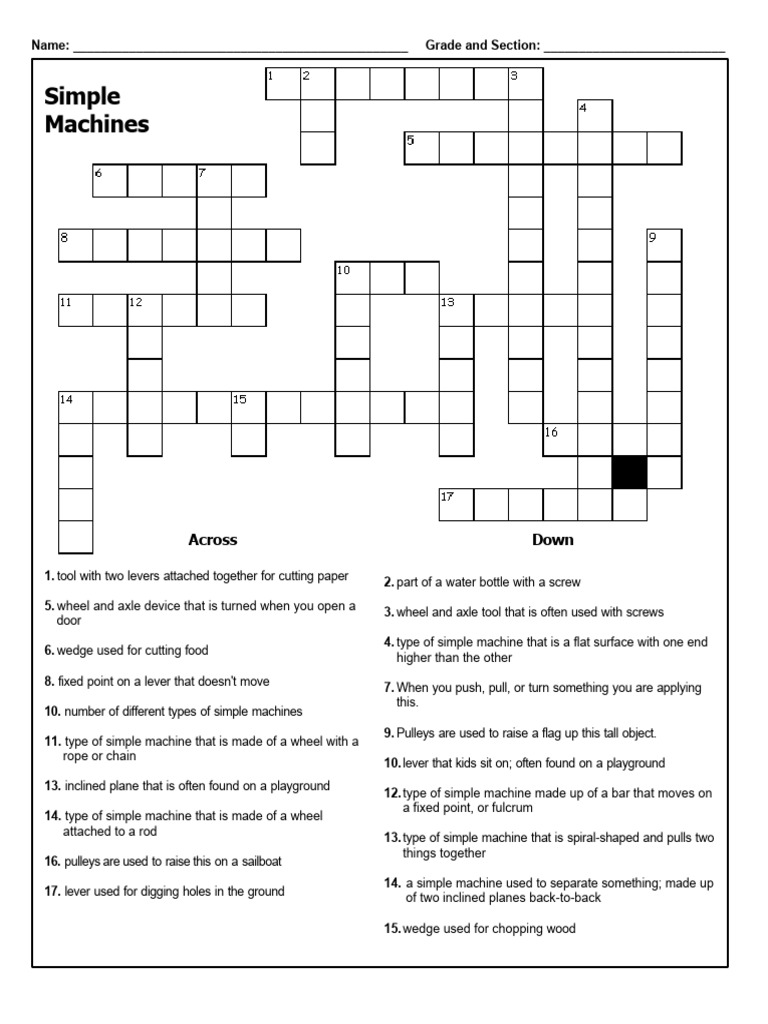 Simple Machines Crossword | PDF | Machines | Lever