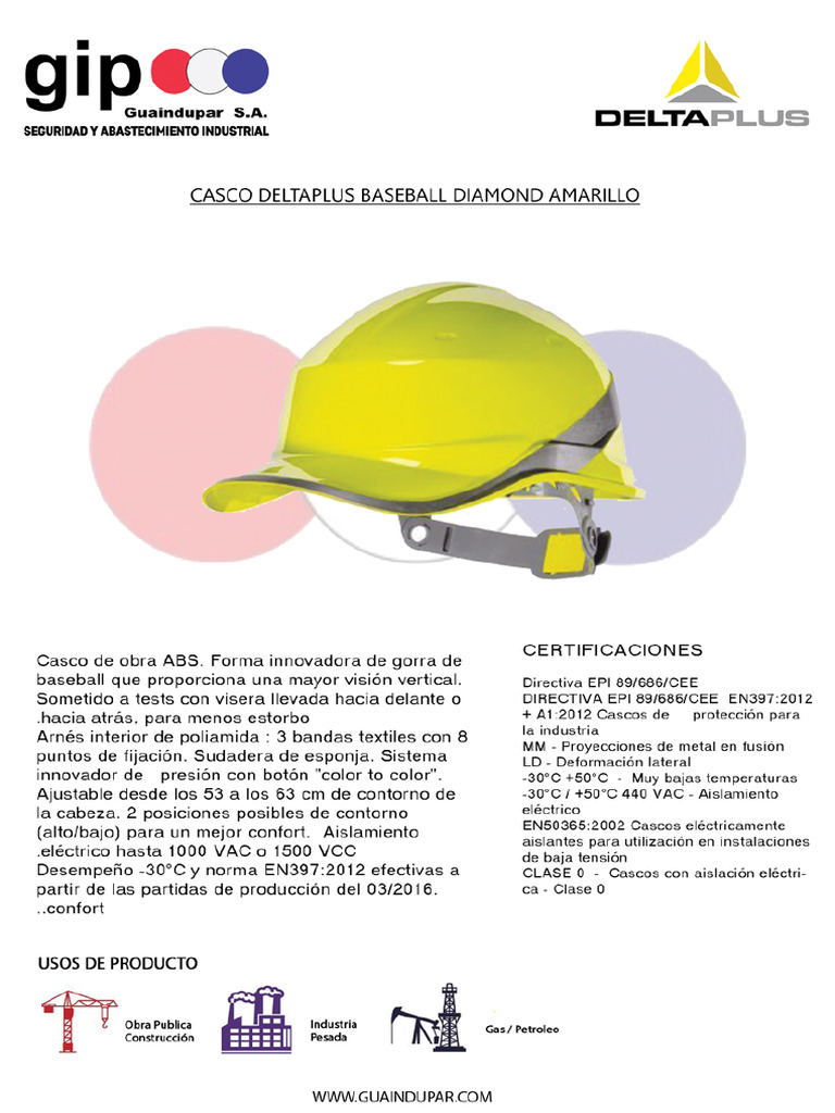 Ficha Tecnica Casco Deltaplus Baseball Diamond Amarillo | PDF