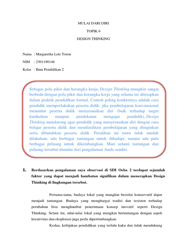 Mulai Dari Diri - Design Thinking - Topik 6 | PDF
