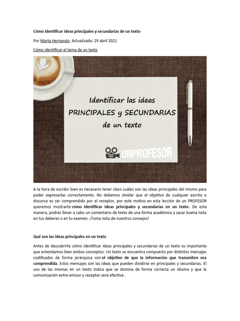 Identificación de Ideas Principales y Secundarias | PDF | Comunicación ...