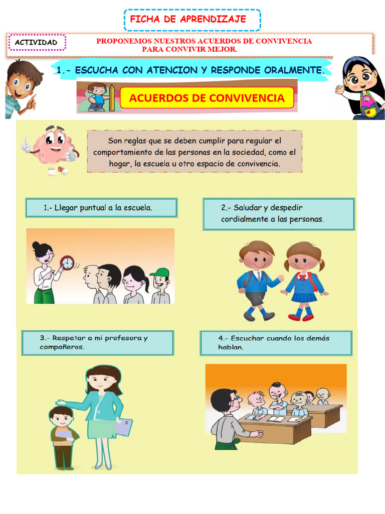 Ficha Ps. Proponemos Nuestras Acuerdos de Convivencia para Convivir ...