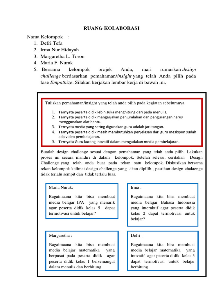 RUANG KOLABORASI - Topik 3 - Design Thinking | PDF