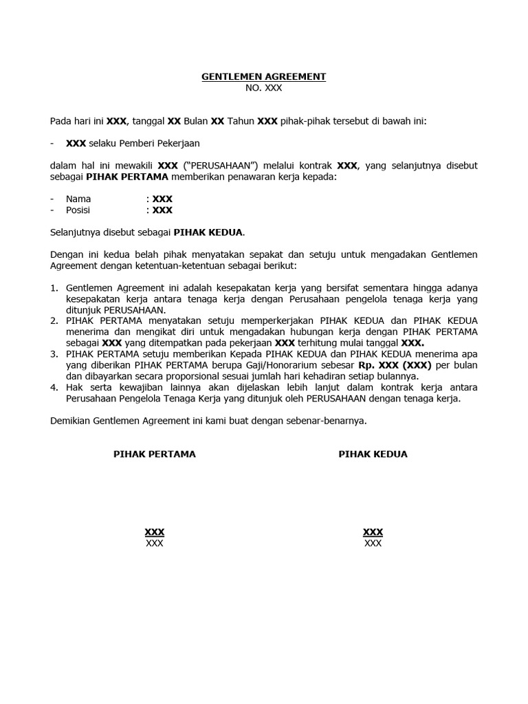 Contoh Gentlemen Agreement Kerja | PDF
