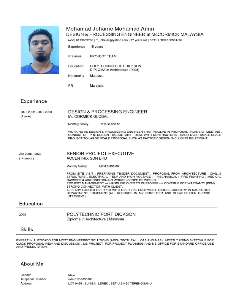 Design & Processing Engineer Profile | PDF | Engineering
