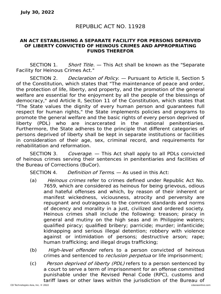 HEINOUS CRIMES - Separate Facility | PDF | Prison | Crime & Violence