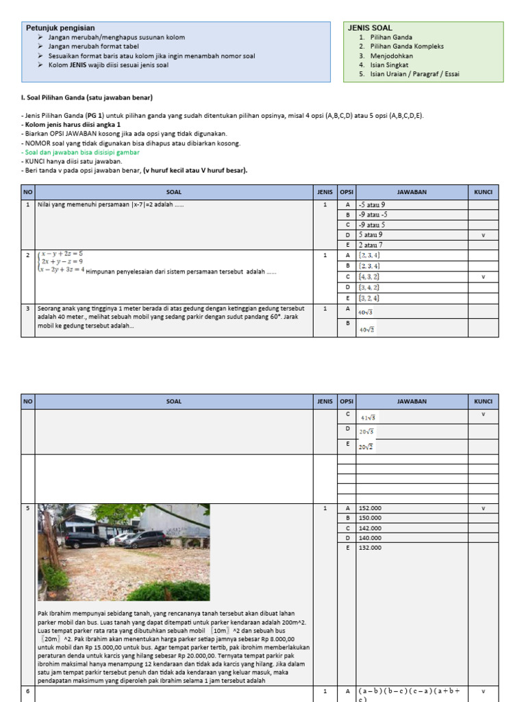 Template Soal Matematika MTK | PDF