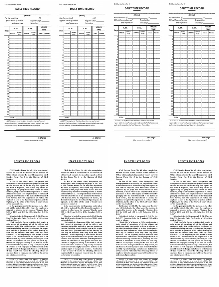 DTR Manual Civil Service Form No. 48 | PDF