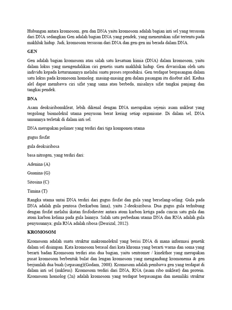 Hubungan Gen, Kromosom, dan DNA | PDF | Sains & Matematika