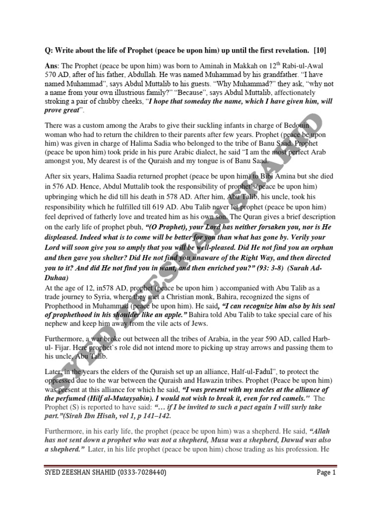 Holy Prophet Life Up Untill First Revelation Pdf Muhammad