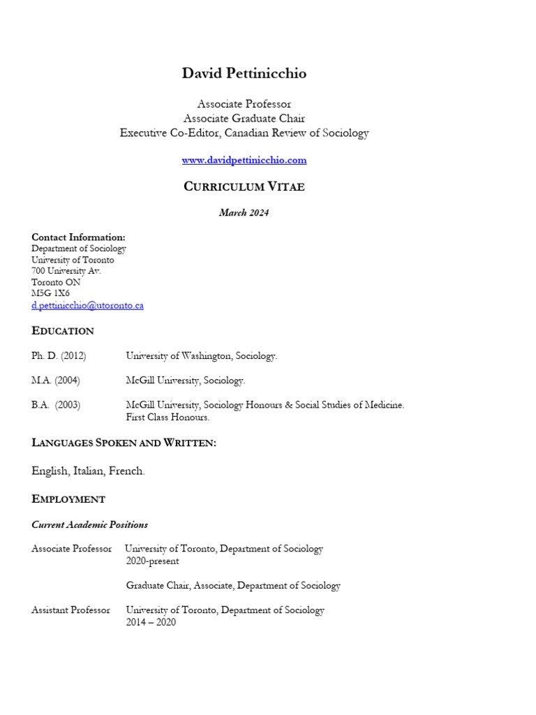 Pettinicchio CV Uoft March 2024 | PDF | Sociology | Disability