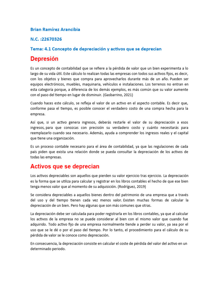 Concepto y activos de depreciación | PDF | Depreciación | Contabilidad