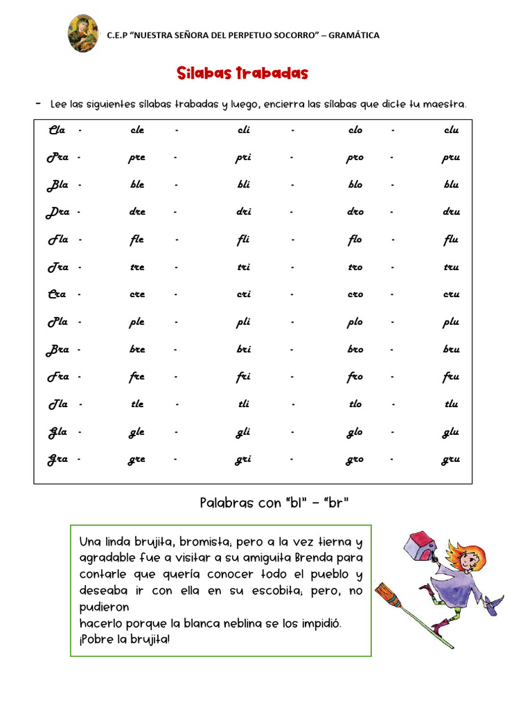 Sílabas Trabadas y Palabras con "bl" y "br" | PDF
