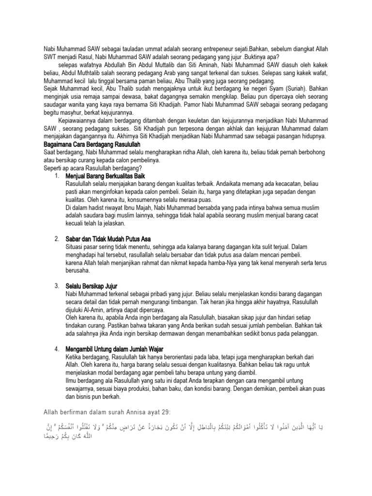 Berdagang Nabi Muhammad SAW | PDF