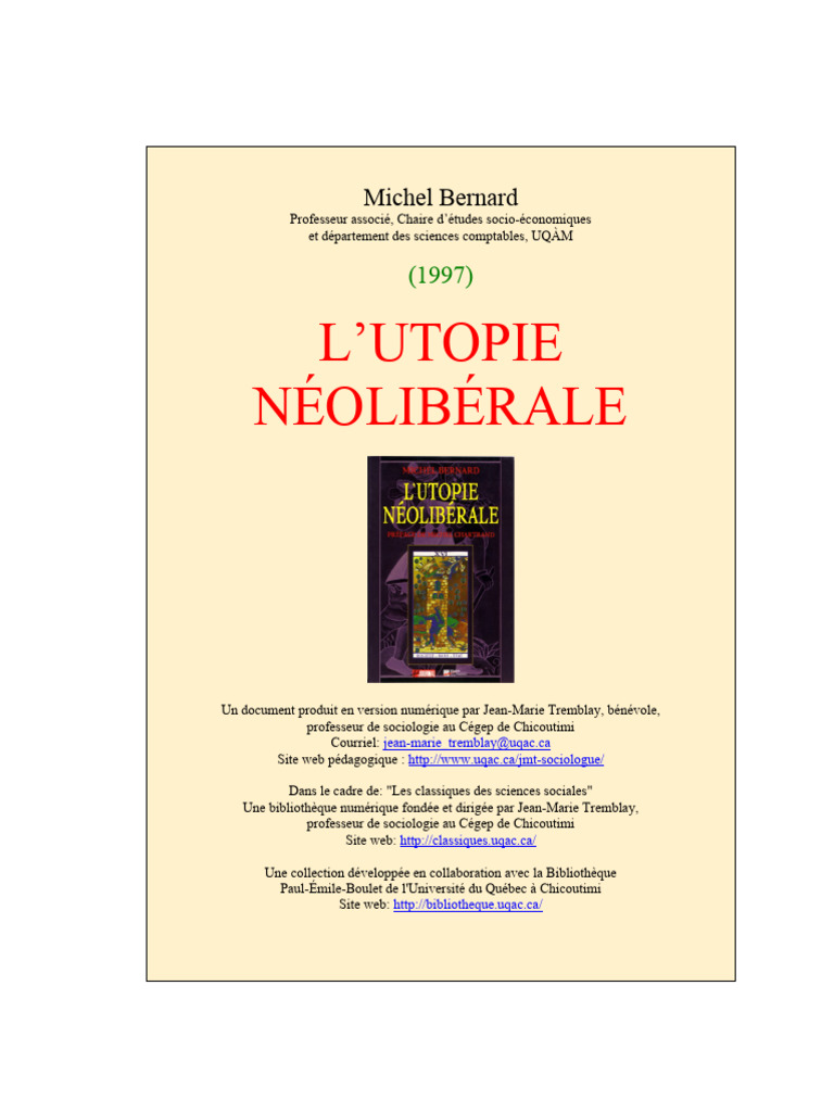 Utopie Néolibérale: Analyse Critique | PDF | Libéralisme | Néolibéralisme