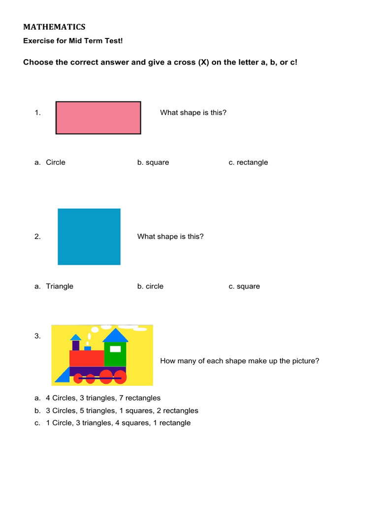 Midterm Math Shapes & Patterns Quiz | PDF | Shape | Rectangle