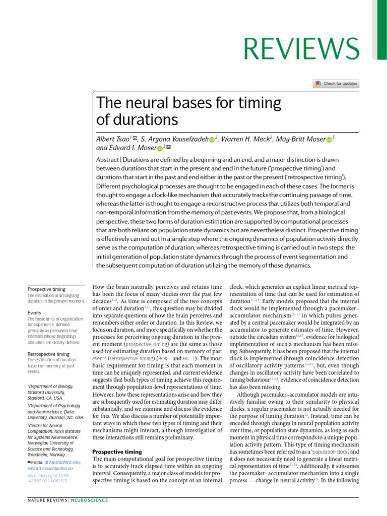 The Neural Bases For Timing of Durations | PDF | Time | Nervous System
