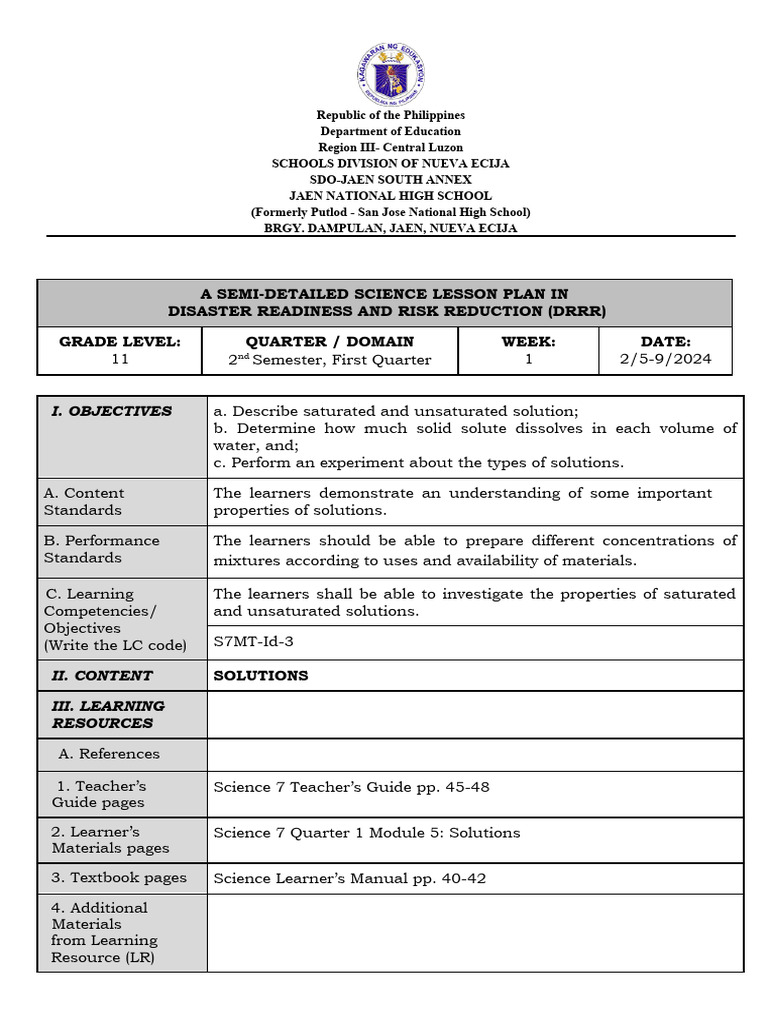 Lesson Plan SAMPLE | PDF | Solubility | Mixture