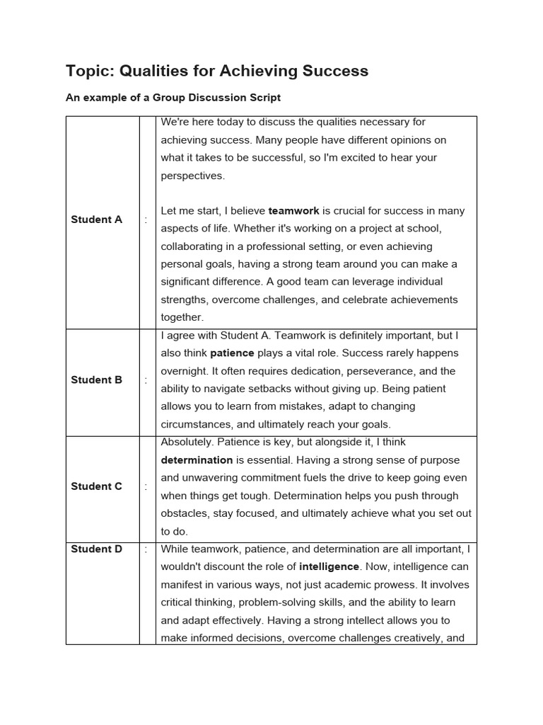 Sample Group Discussion Script | PDF | Psychological Resilience ...