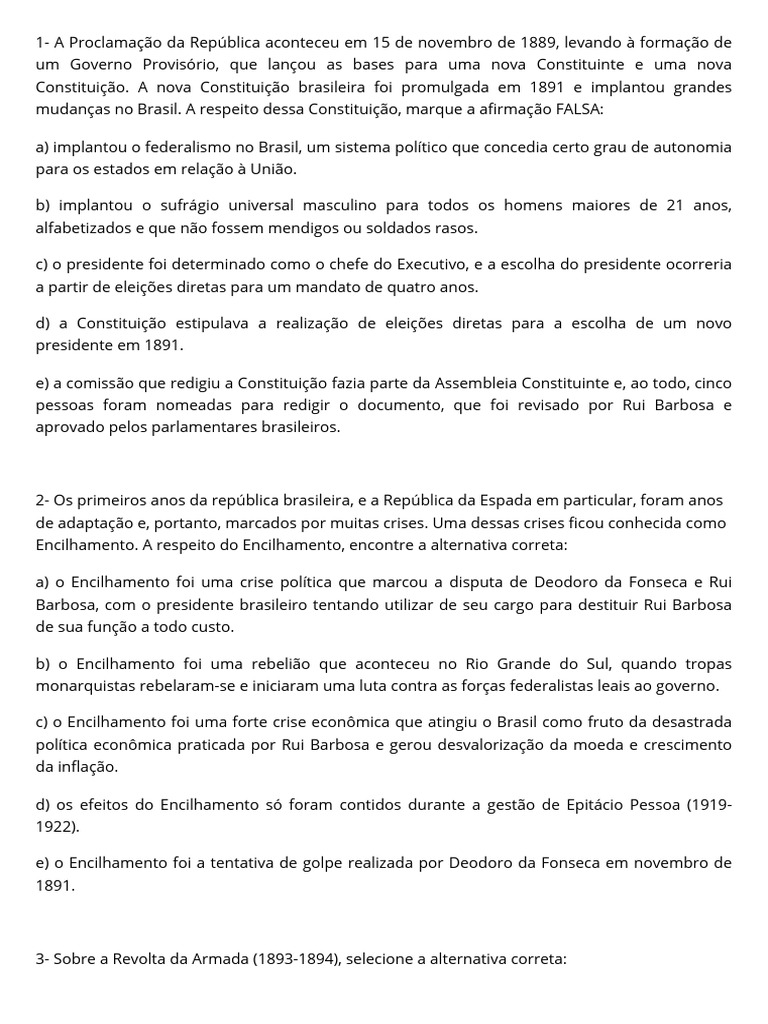 A Proclamação Da República Aconteceu em 15 de Novembro de 1889, Levando ...