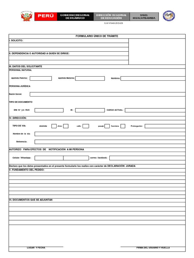 Formulario Unico de Tramite Fut - Ugel Hbba 2024 | PDF