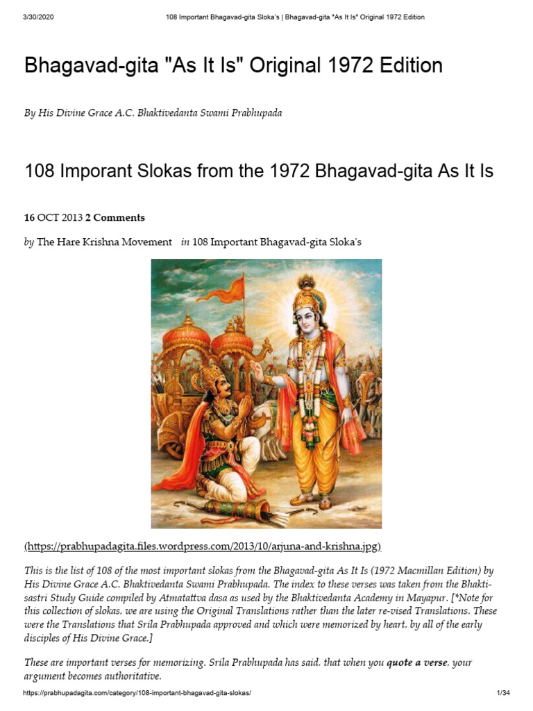 108 Key Slokas from Bhagavad-gita | PDF | Indian Philosophy